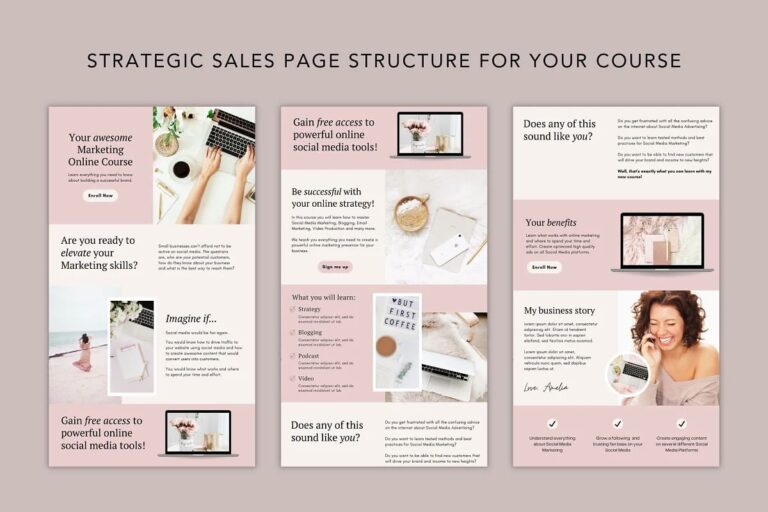 Canva Course Sales Page Template – MasterBundles