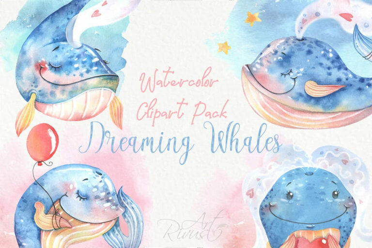 Cute Baby Whales Watercolor Clipart – MasterBundles