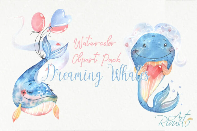 Cute Baby Whales Watercolor Clipart – MasterBundles