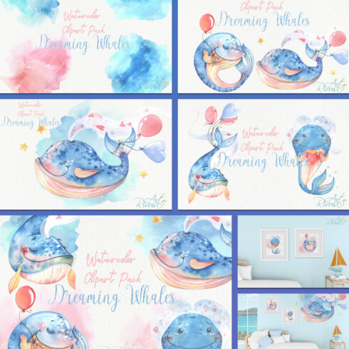 Cute Baby Whales Watercolor Clipart – MasterBundles