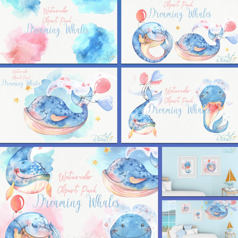 Cute Baby Whales Watercolor Clipart – MasterBundles