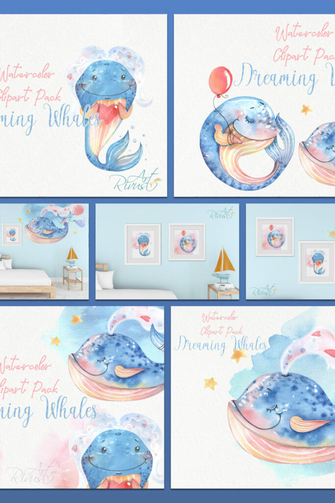 Cute Baby Whales Watercolor Clipart – MasterBundles