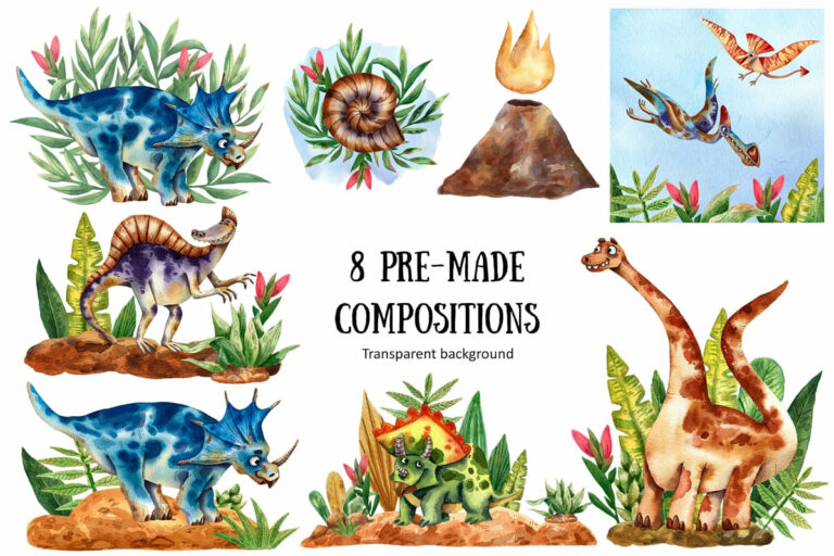 Cute Dinosaurs - Watercolor Clip Art – MasterBundles
