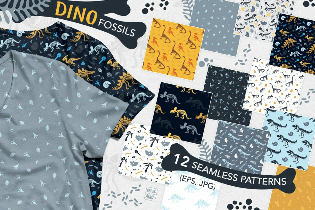 Dinosaur Fossils Patterns Pack – MasterBundles