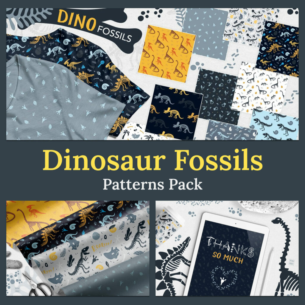 Dinosaur Fossils Patterns Pack – MasterBundles