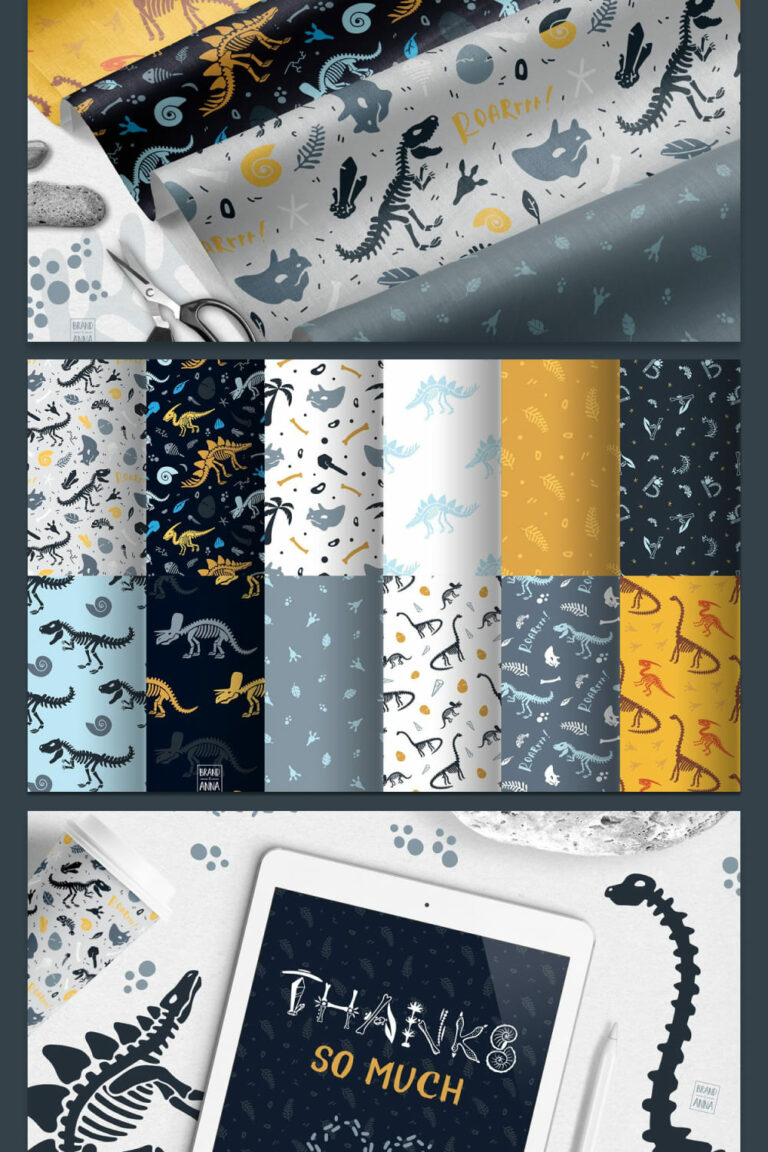 Dinosaur Fossils Patterns Pack – MasterBundles