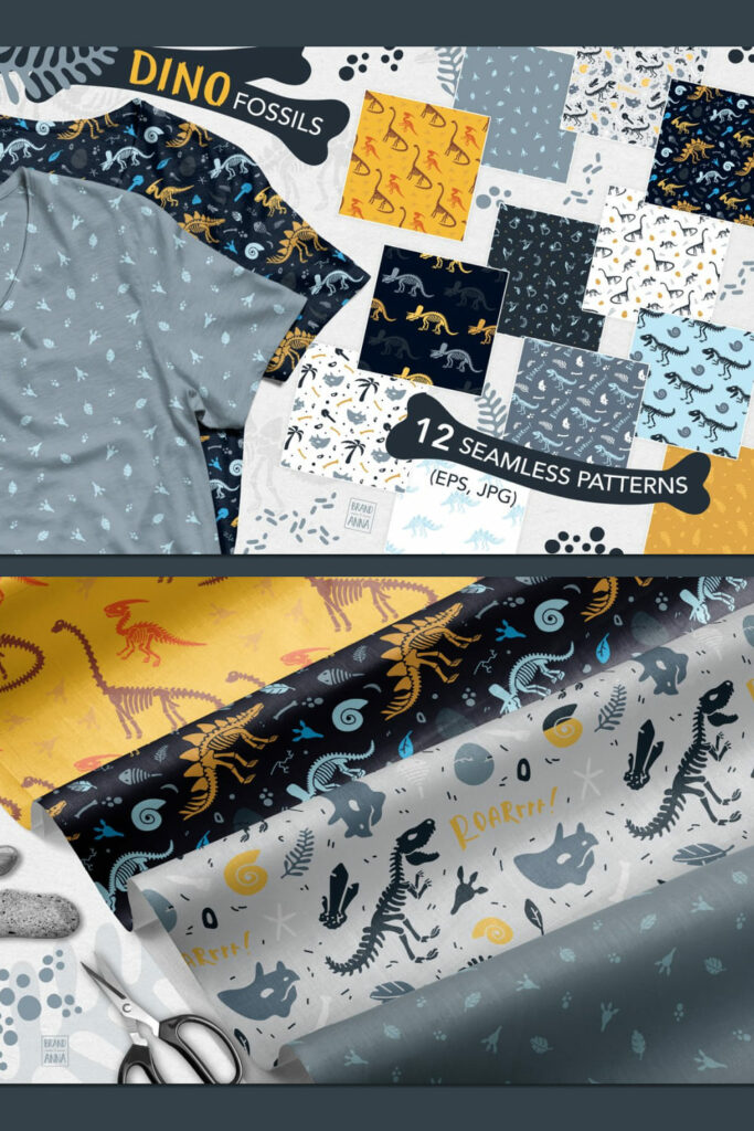 Dinosaur Fossils Patterns Pack – MasterBundles