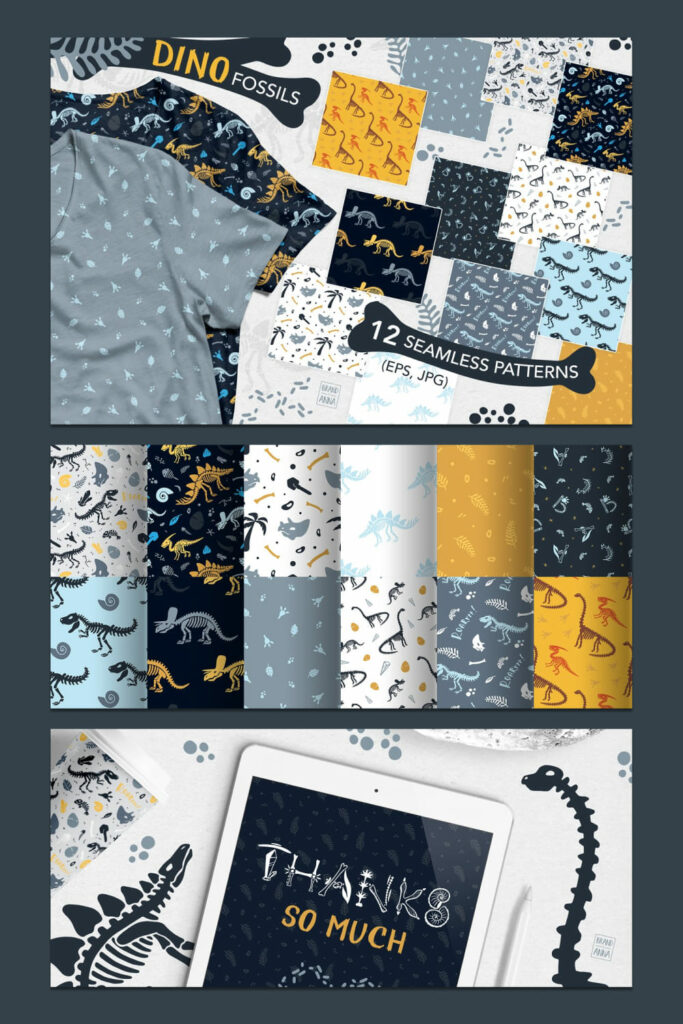 Dinosaur Fossils Patterns Pack – MasterBundles