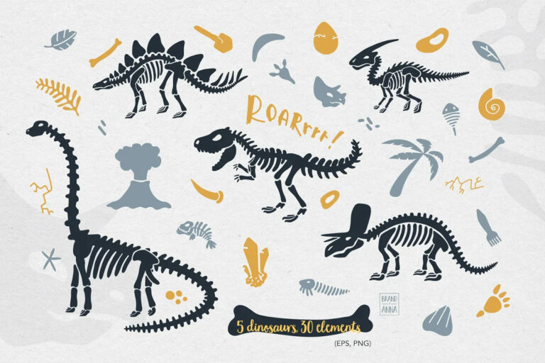 Dinosaur Skeletons Vector Clipart – MasterBundles