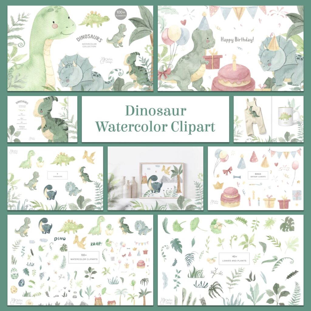 DINOSAUR Watercolor Clipart Set – MasterBundles