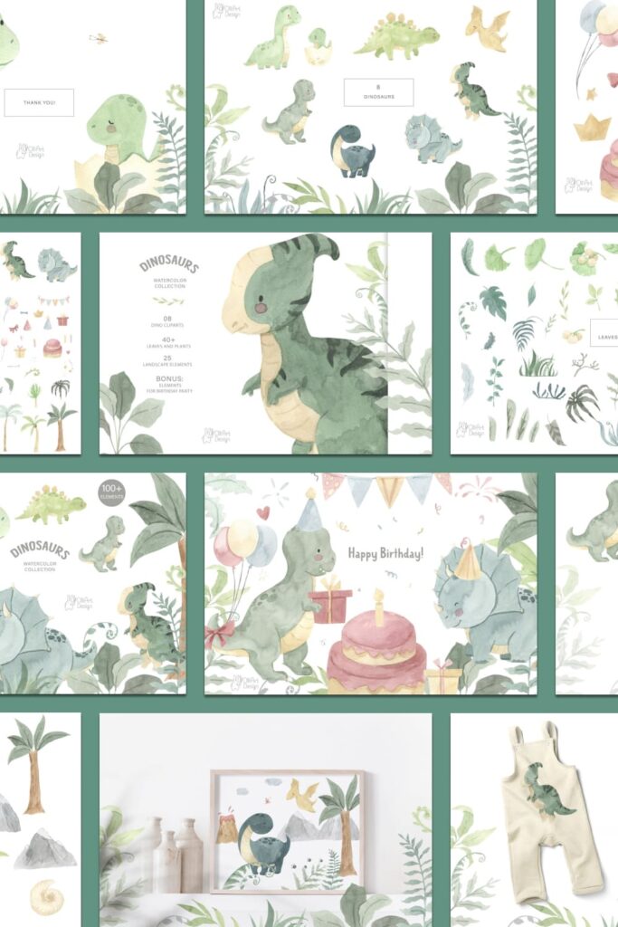 DINOSAUR Watercolor Clipart Set – MasterBundles