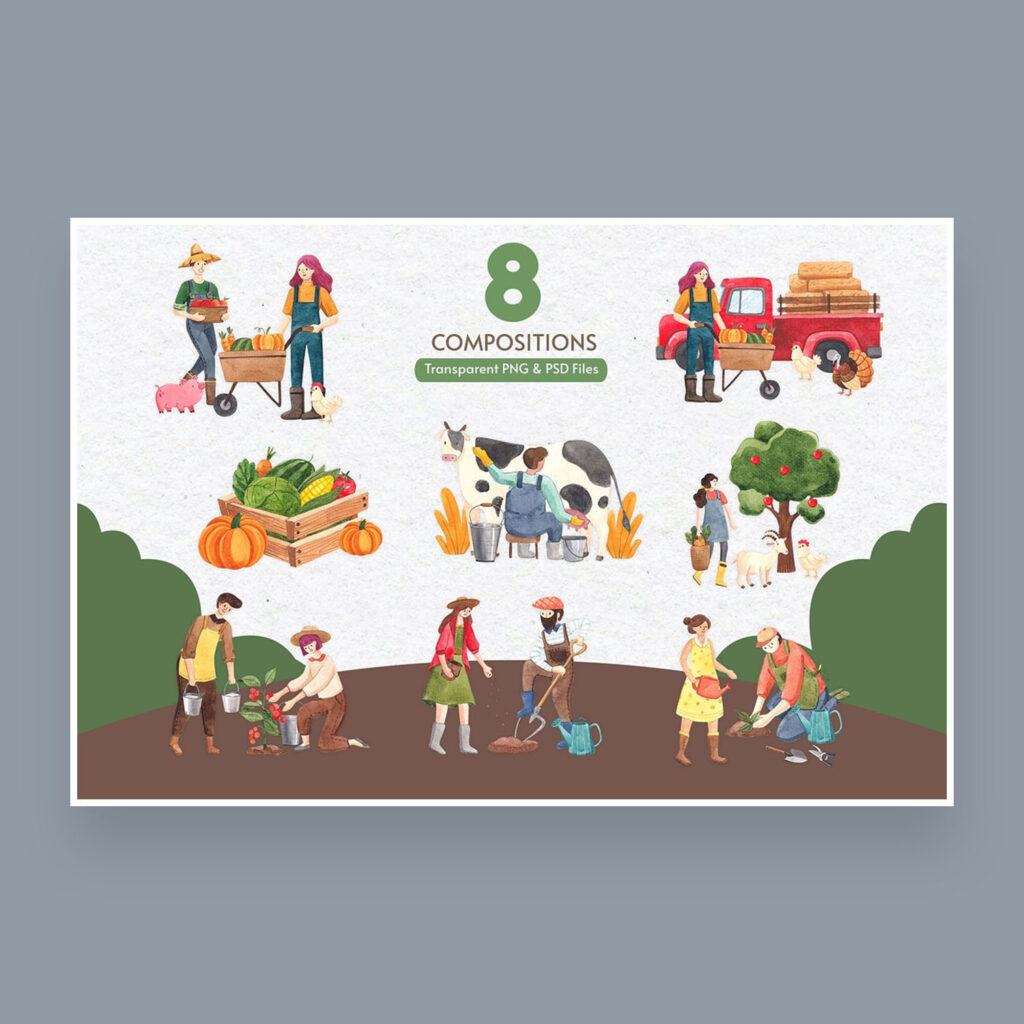 Farmer's Day Watercolor – MasterBundles