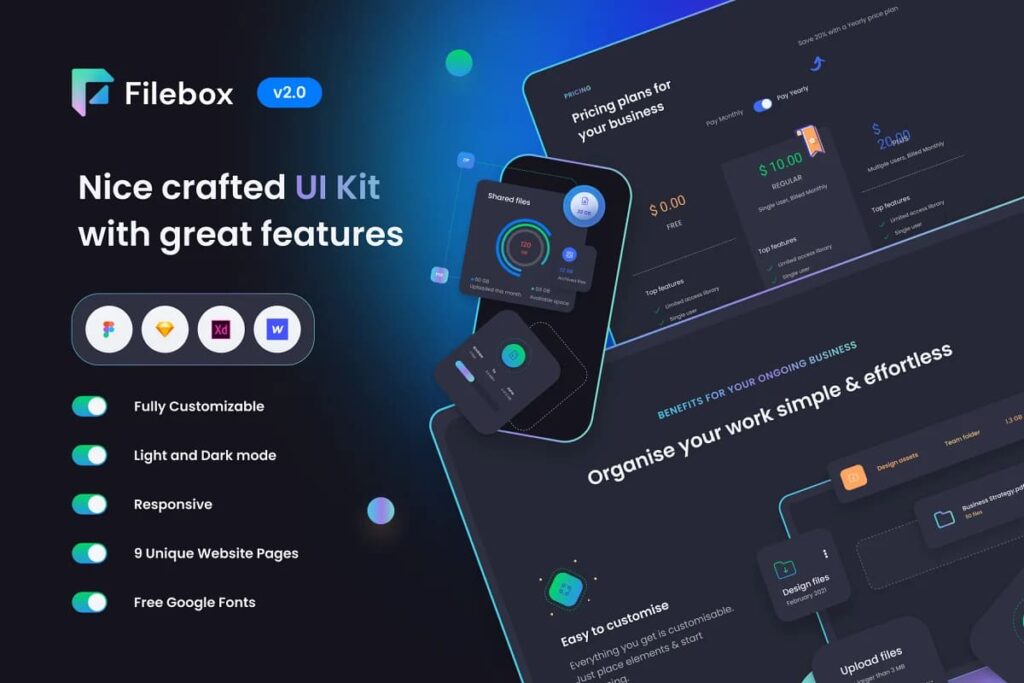 Filebox SaaS Landing Page Kit – MasterBundles