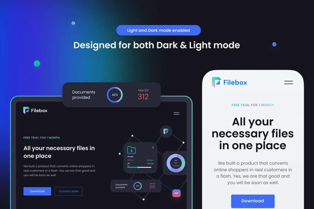 Filebox SaaS Landing Page Kit – MasterBundles