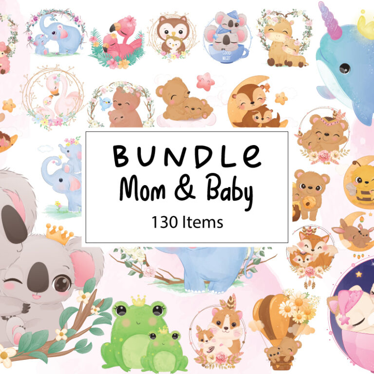 Baby & Mom Animal Clipart Bundle: 130 Items – MasterBundles