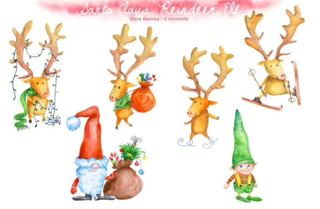 Christmas Santa Claus Elf Reindeer Clipart Set – MasterBundles