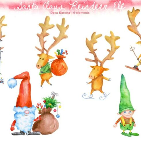 Christmas Santa Claus Elf Reindeer Clipart Set | MasterBundles