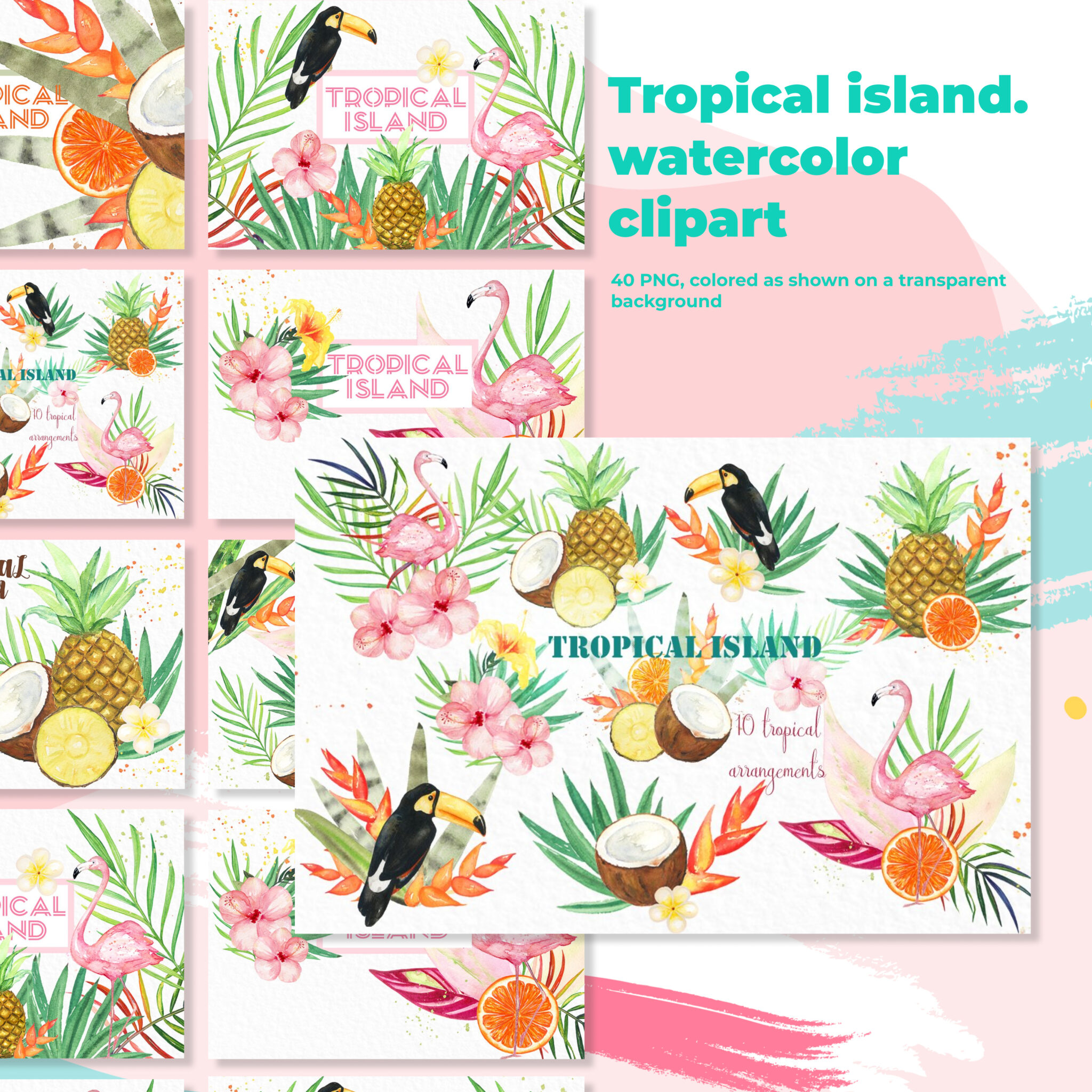 Tropical Island Watercolor Clipart – MasterBundles
