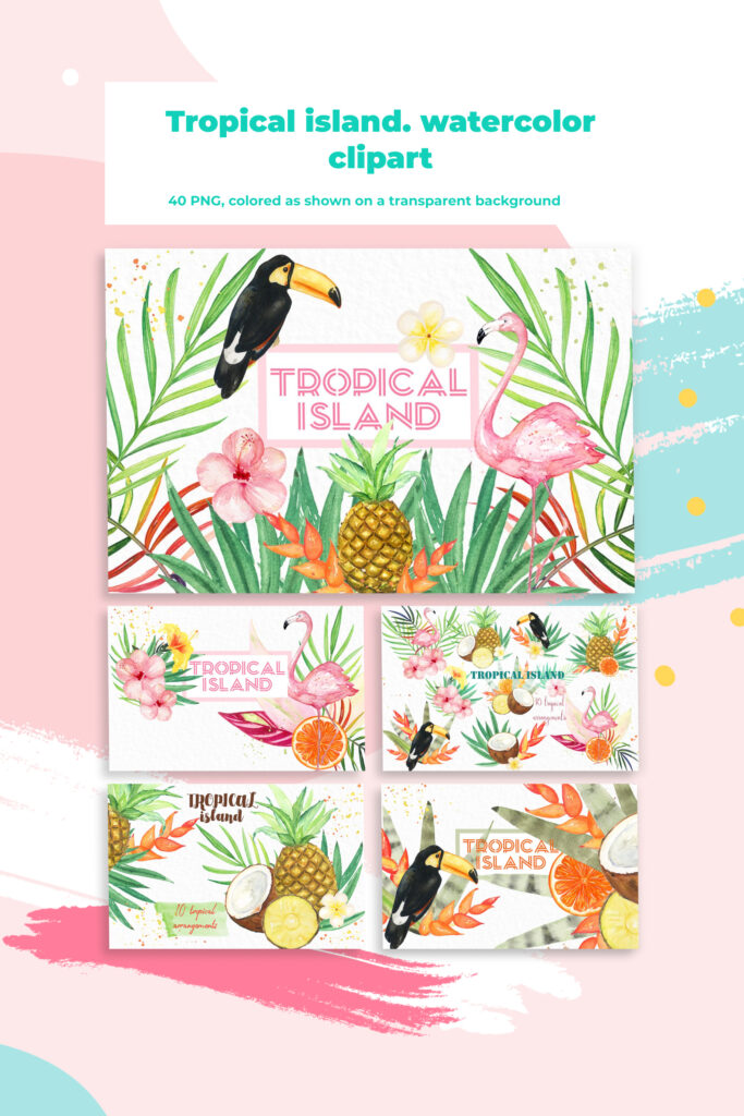 Tropical Island Watercolor Clipart – MasterBundles