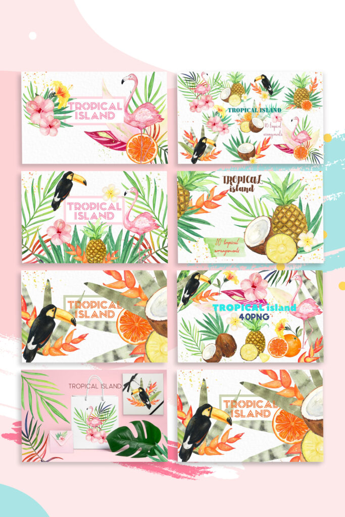 Tropical Island Watercolor Clipart – MasterBundles