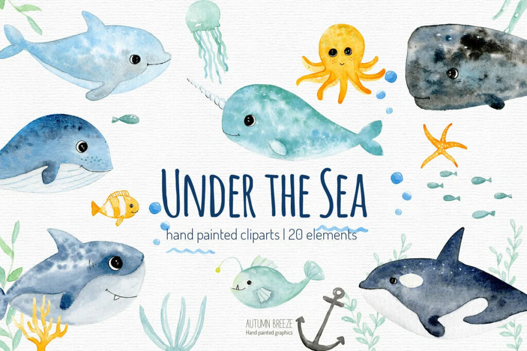 Watercolor Sea Creatures – MasterBundles