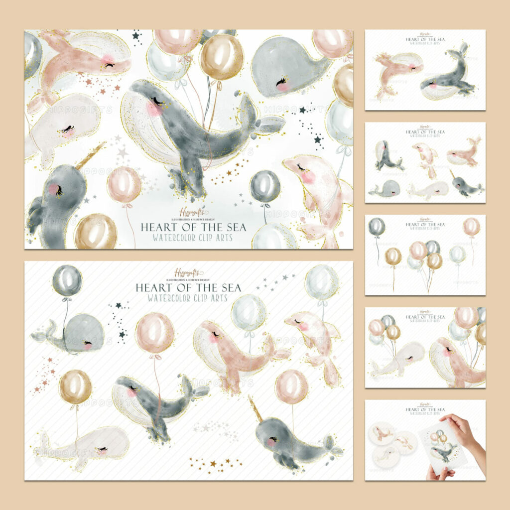 Watercolor Whale Cliparts Set – MasterBundles