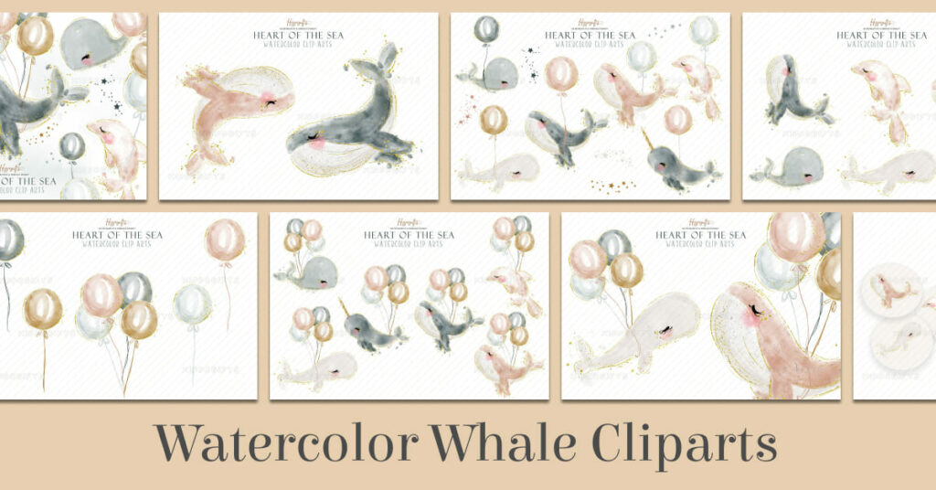 Watercolor Whale Cliparts Set – MasterBundles