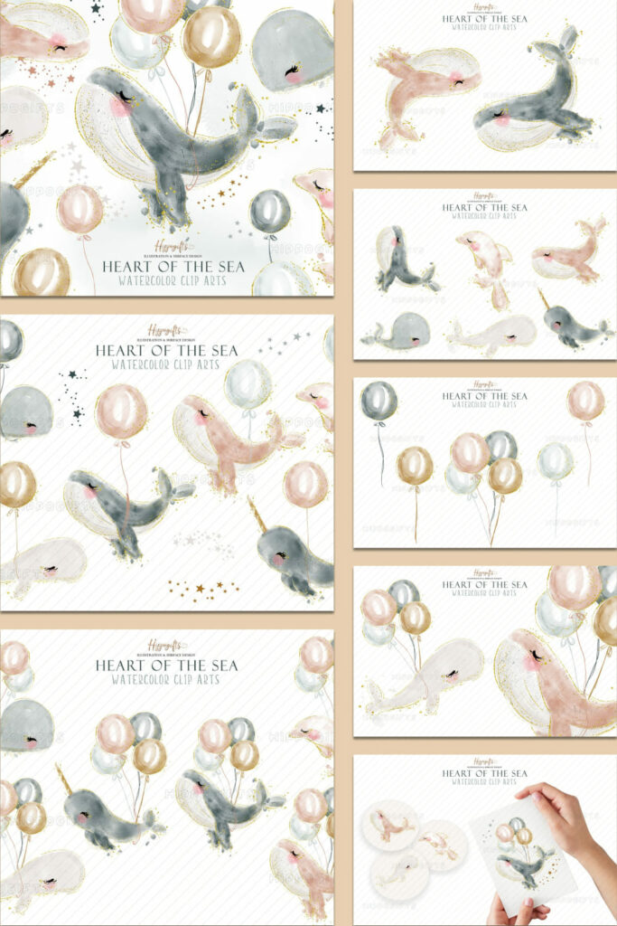 Watercolor Whale Cliparts Set – MasterBundles