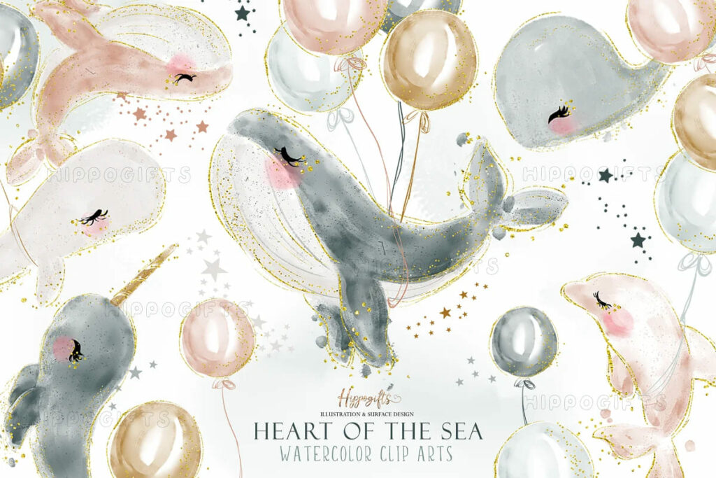 Watercolor Whale Cliparts Set – MasterBundles