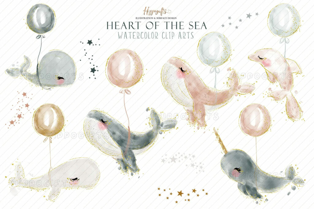 Watercolor Whale Cliparts Set – MasterBundles