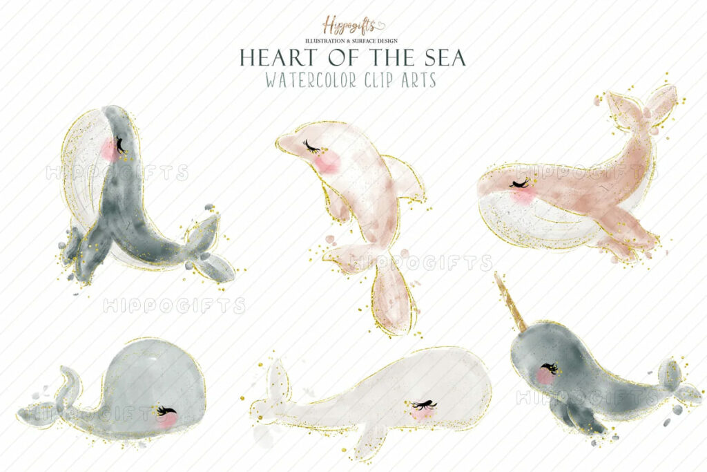 Watercolor Whale Cliparts Set – MasterBundles