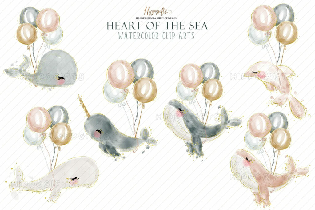 Watercolor Whale Cliparts Set – MasterBundles