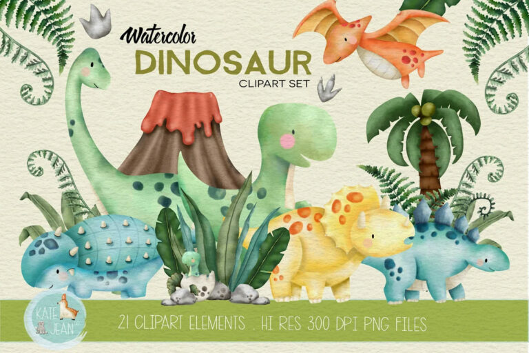 Waterolor Dinosaur Clipart Set – MasterBundles