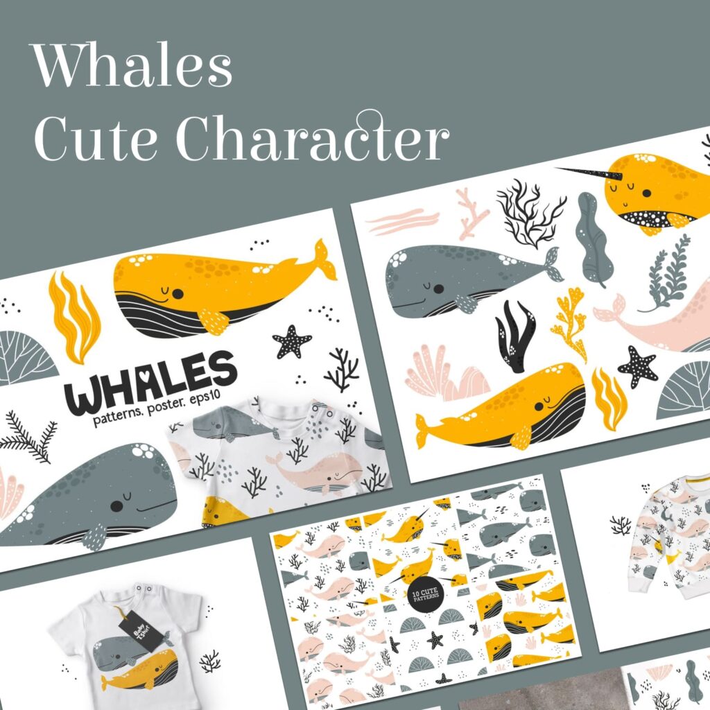 Whales - Cute Character Graphics Set – MasterBundles