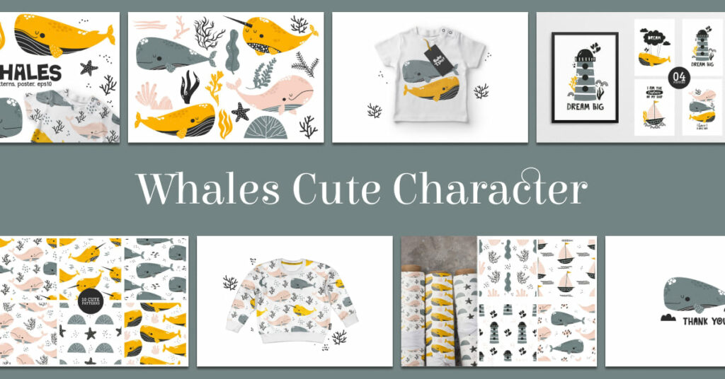 Whales - Cute Character Graphics Set – MasterBundles