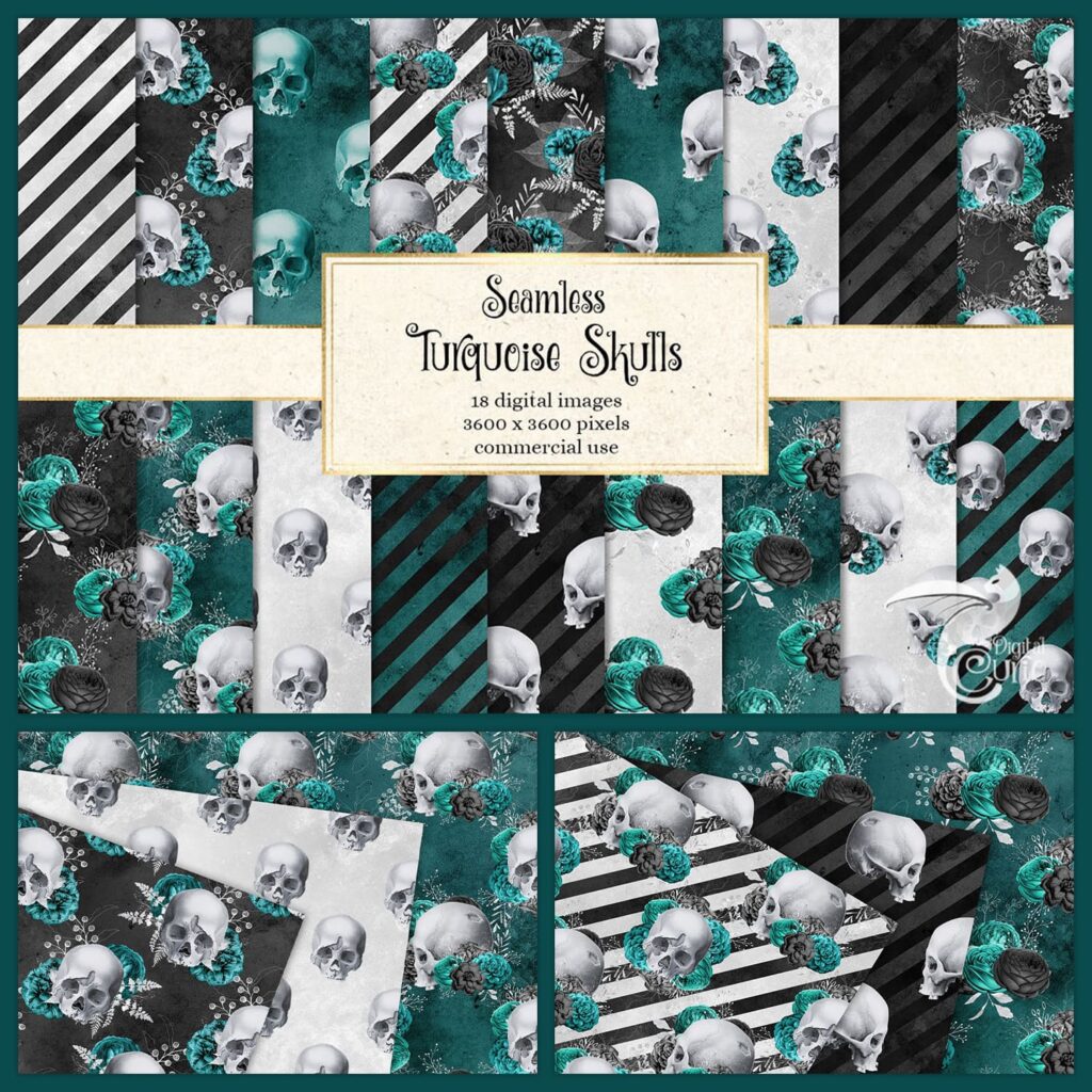 Turquoise Skull Digital Paper – MasterBundles