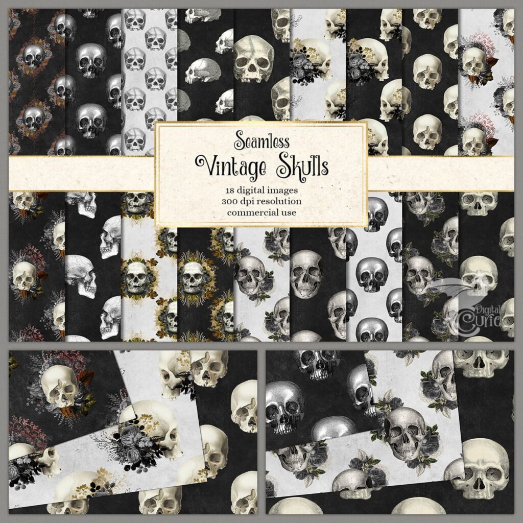 Vintage Skulls Digital Paper – MasterBundles
