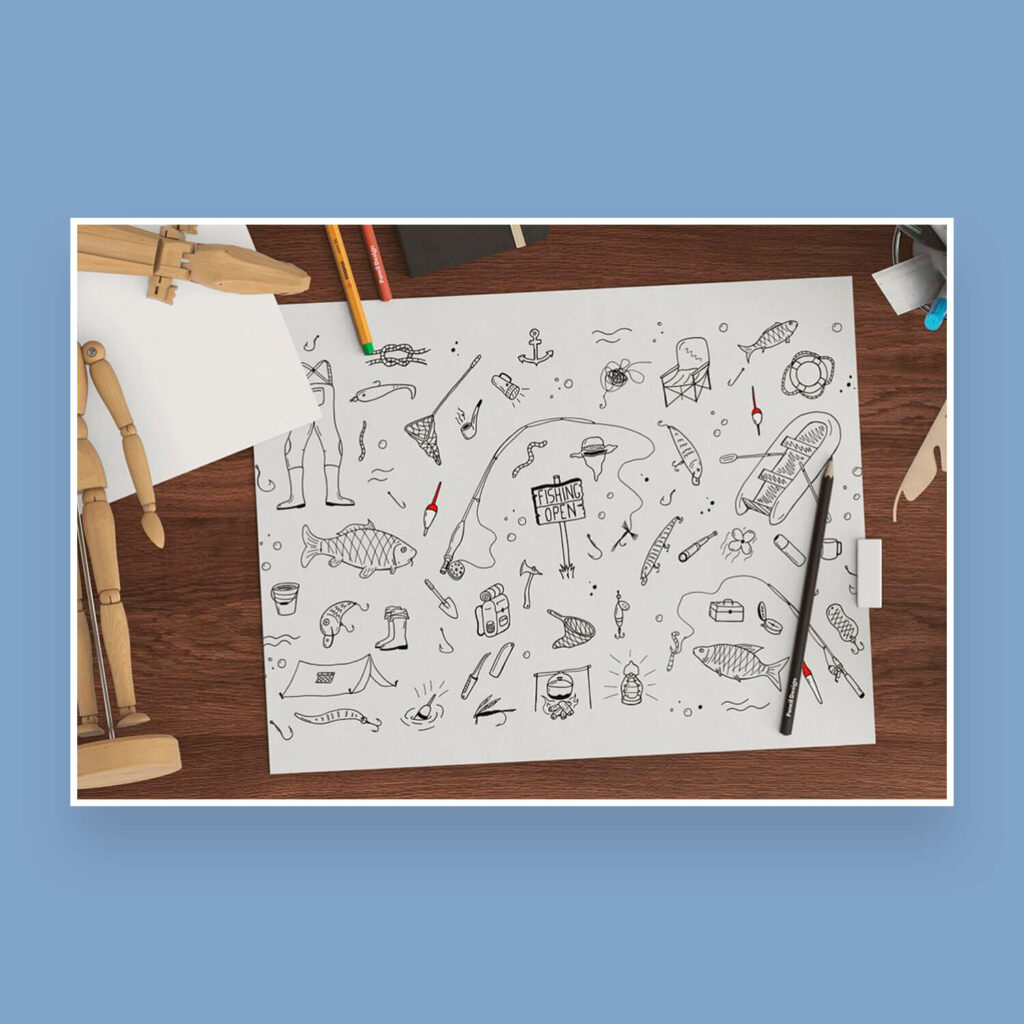 Fishing Doodle Set+Seamless Patterns – MasterBundles