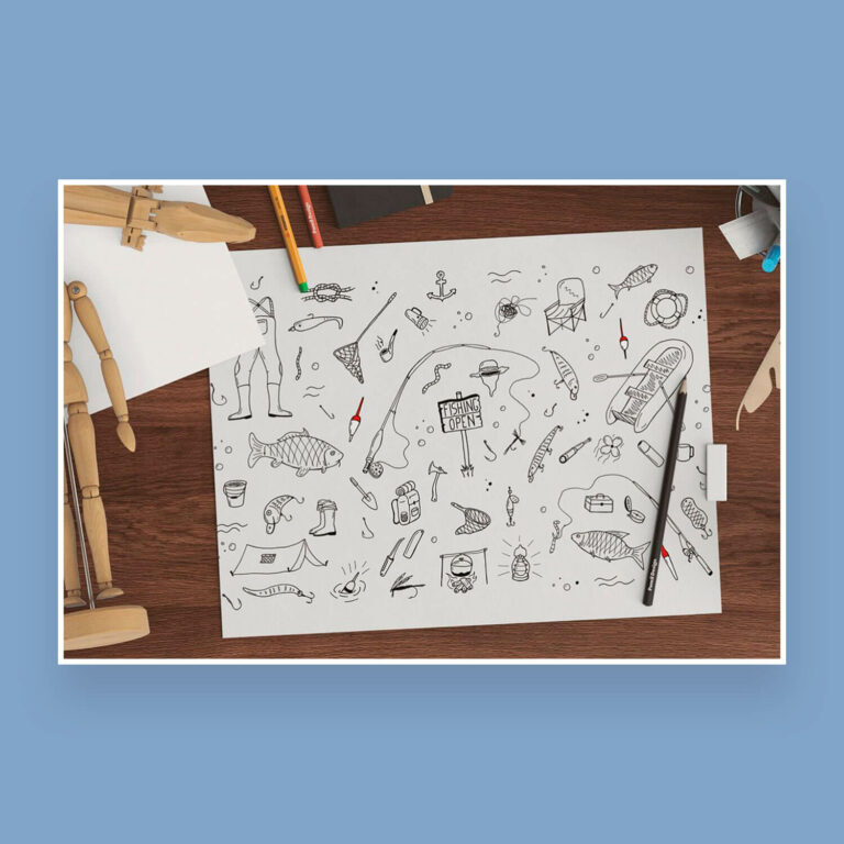 Fishing Doodle Set+Seamless Patterns – MasterBundles