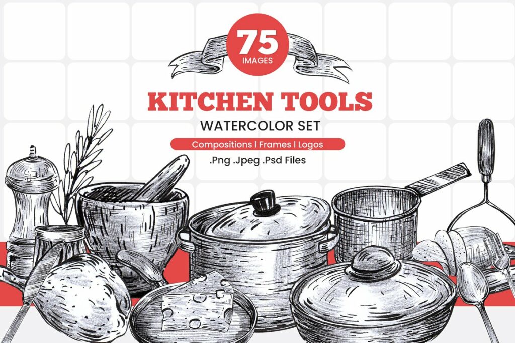 Kitchen Tools Drawing Illustration – MasterBundles