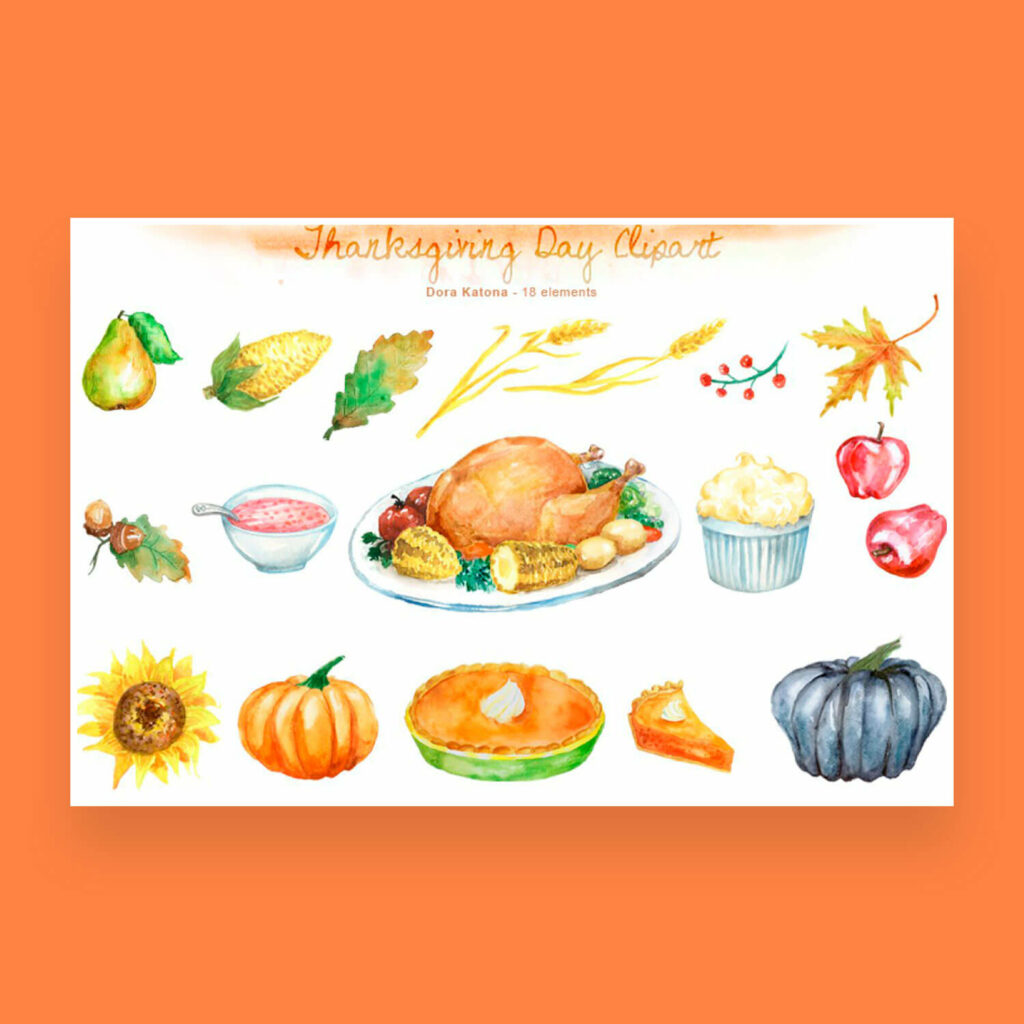 Watercolor Thanksgiving Clipart | Master Bundles