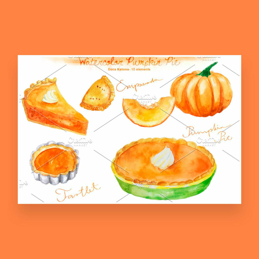 Watercolor Pumpkin Pie Cliparts – MasterBundles
