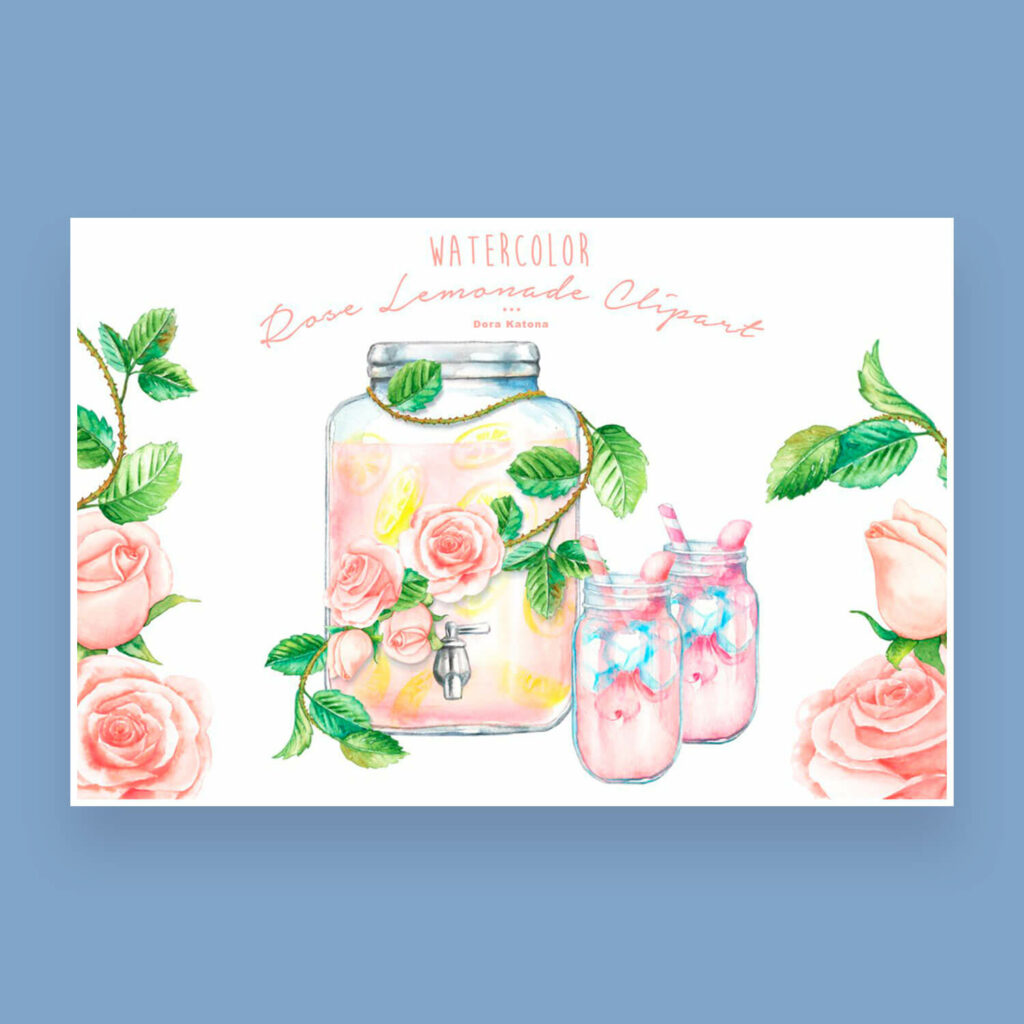 Watercolor Rose Lemonade Clipart Set – MasterBundles