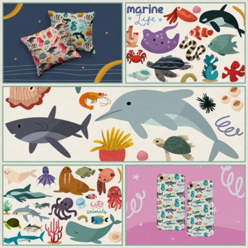 Cute Ocean Animals Vector Clipart Pack – MasterBundles