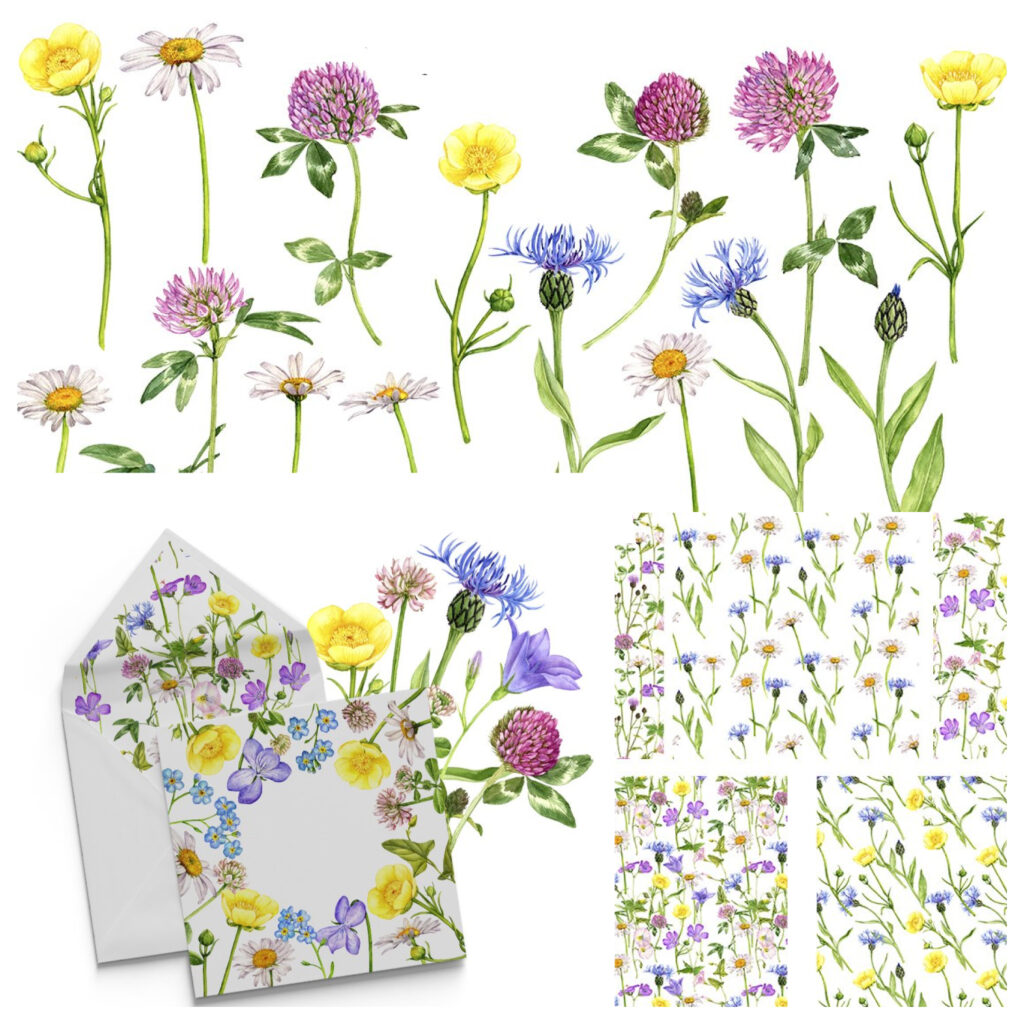 Watercolor Flowering Meadow – MasterBundles