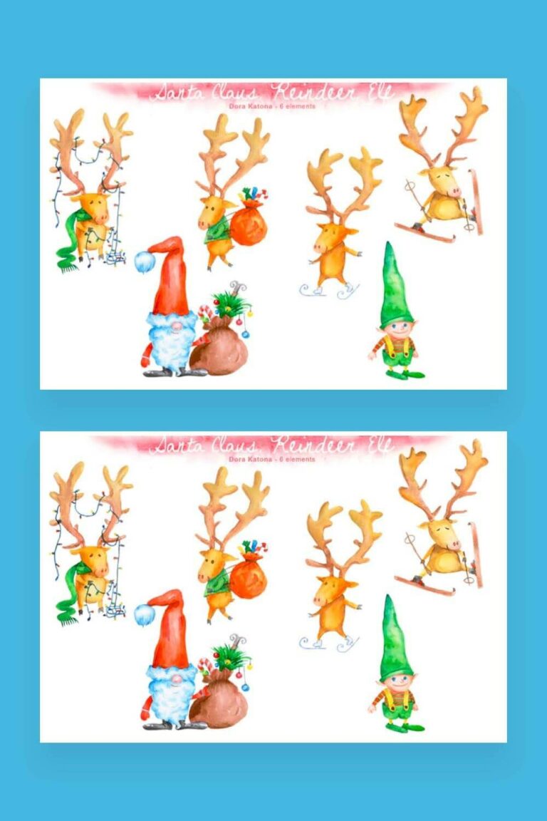 Christmas Santa Claus Elf Reindeer Clipart Set – MasterBundles
