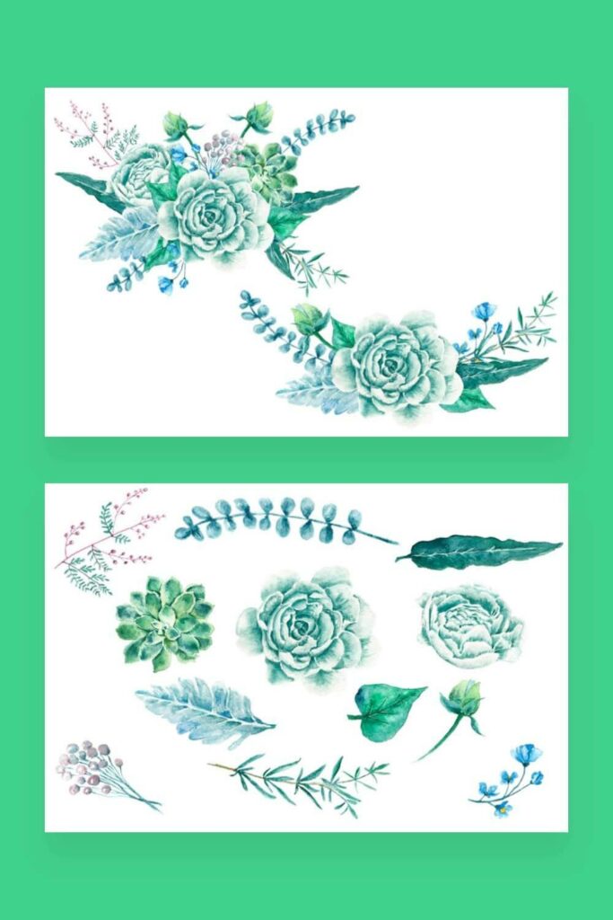 Peony Grayed Jade Bouquets Green Color Set – MasterBundles