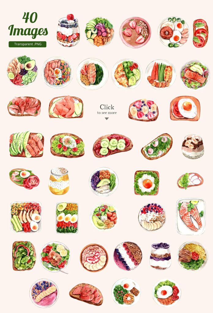 Healthy Food Clean Food Watercolor – MasterBundles