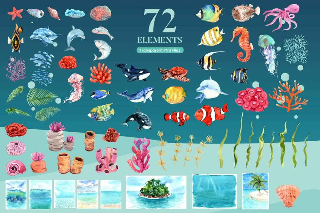 Unseen Oceans & Sealife Watercolor – MasterBundles