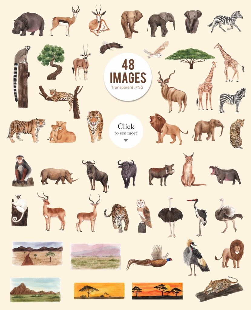 Savanna Wildlife Watercolor – MasterBundles